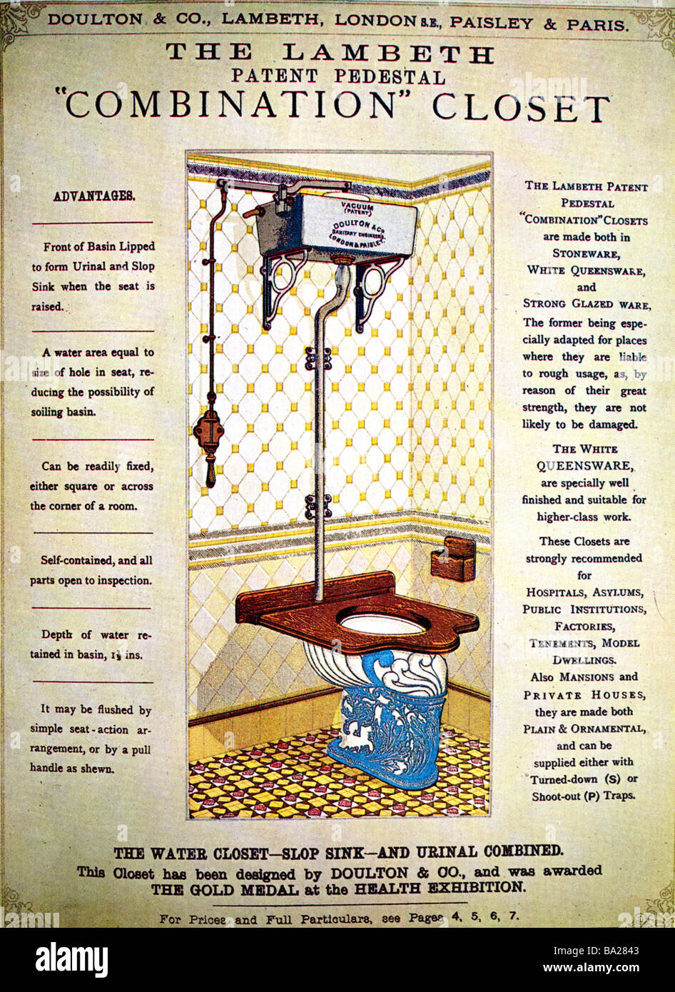 VICTORIAN TOILET - advertisement for the Lambeth "Combination" toilet ...