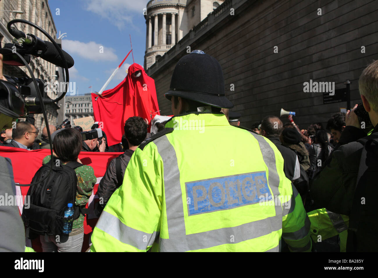 protesters during the g20 protest in london protesting against bankers ...