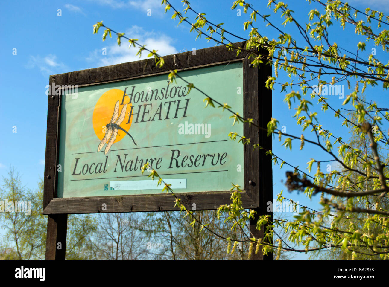entrance sign for hounslow heath local nature reserve, in hounslow ...