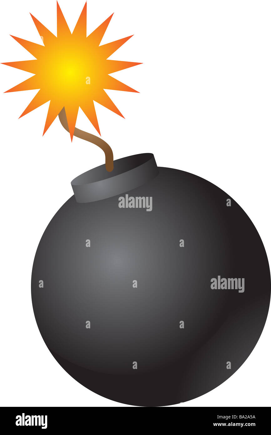 Old fashioned round black bomb with lit fuse Stock Photo - Alamy
