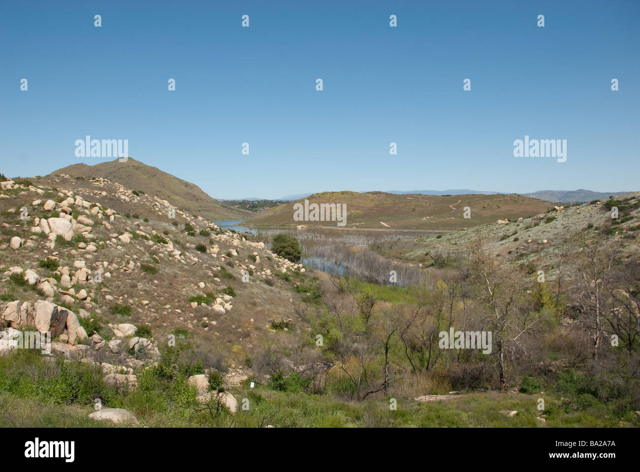 landscape overlooking a lake and valley Stock Photo - Alamy