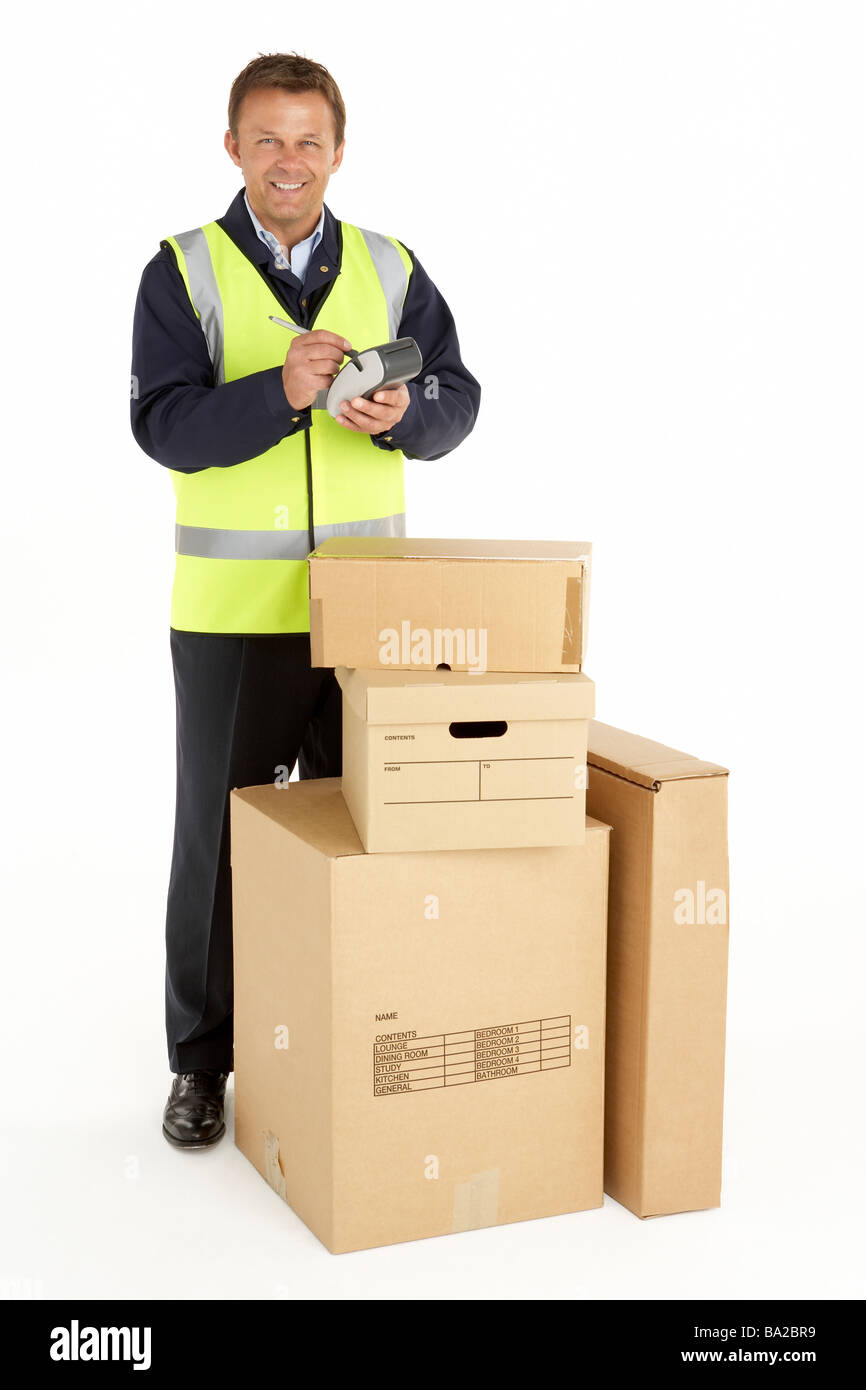 Courier Delivering Parcels And Boxes High Resolution Stock Photography ...