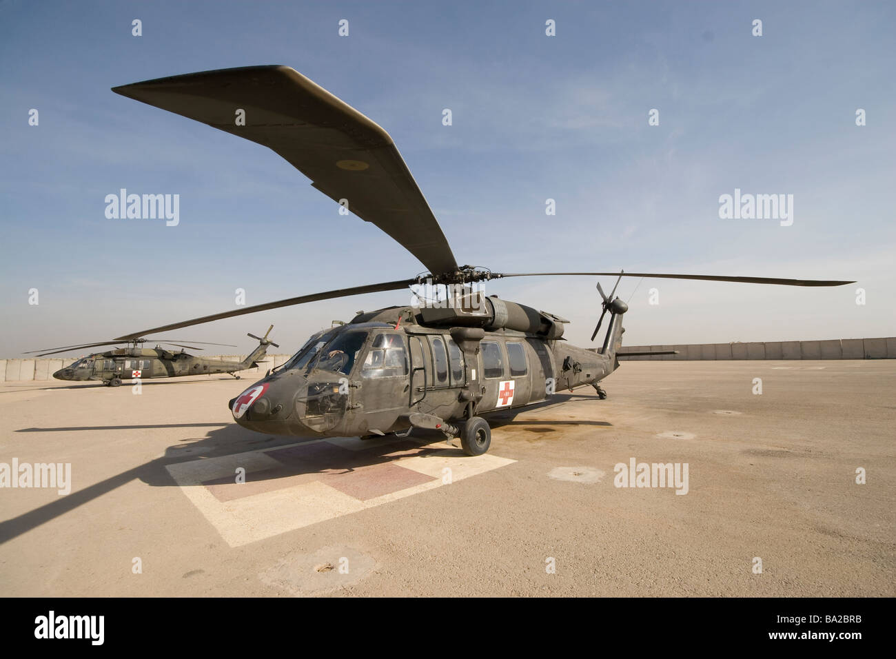 Baqubah, Iraq - A UH-60 Blackhawk Medivac helicopter sits on the flight ...