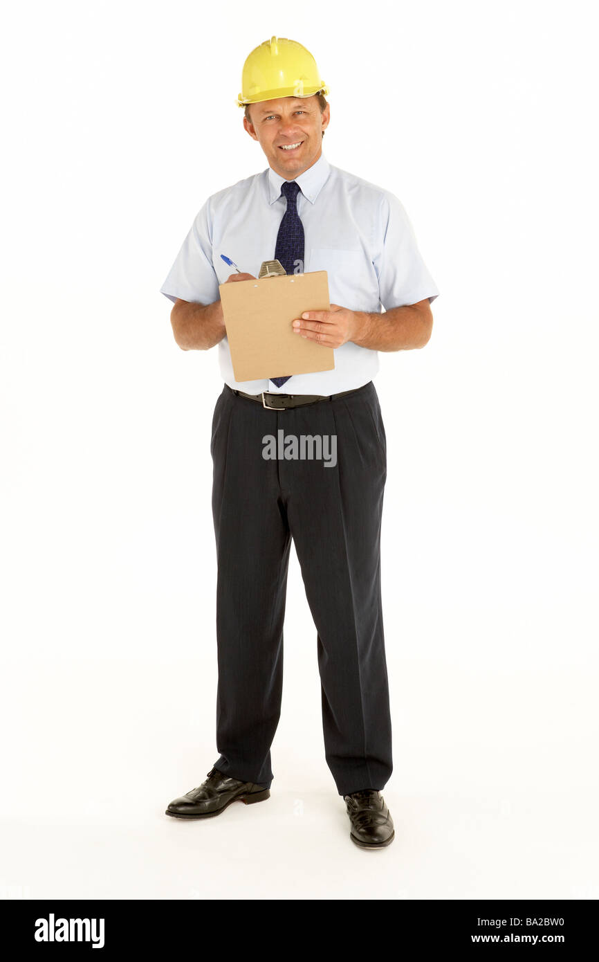 Portrait Of A Foreman Writing On A Clipboard Stock Photo - Alamy