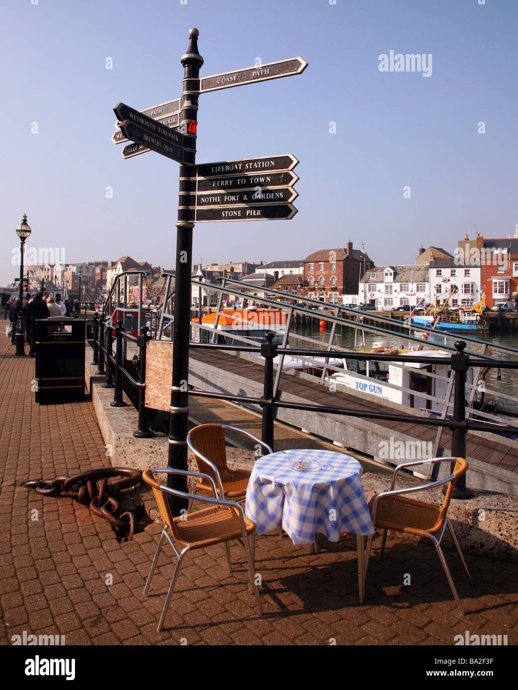 Quayside view of Weymouth harbour, a popular port and resort on the ...
