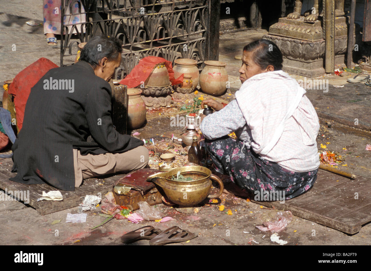 Nepal, Kathmandu, Temple Offering Stock Photo - Alamy