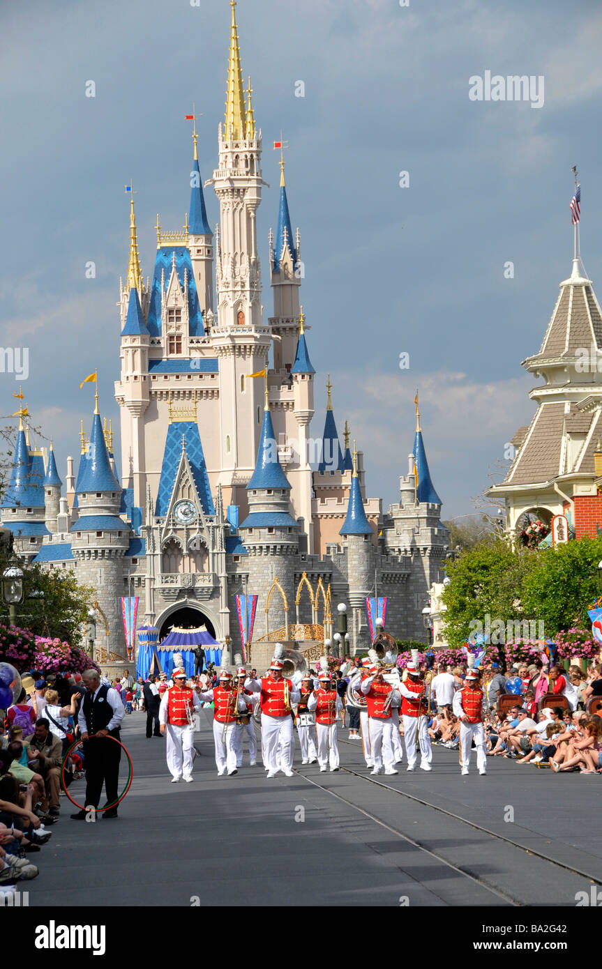 Band in Parade along Main Street at Walt Disney Magic Kingdom Theme ...