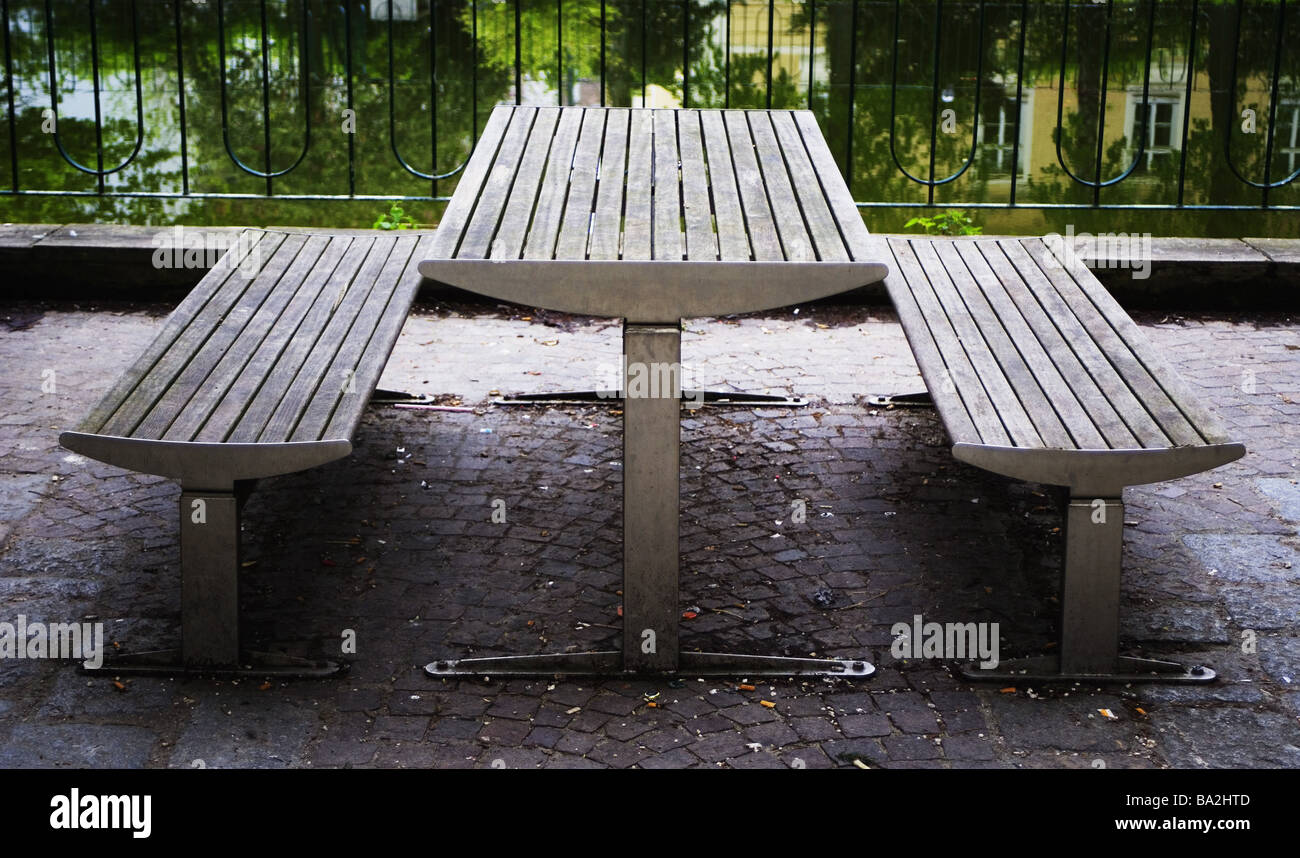 Park benches table hand-rails waters reflection park wayside park ...