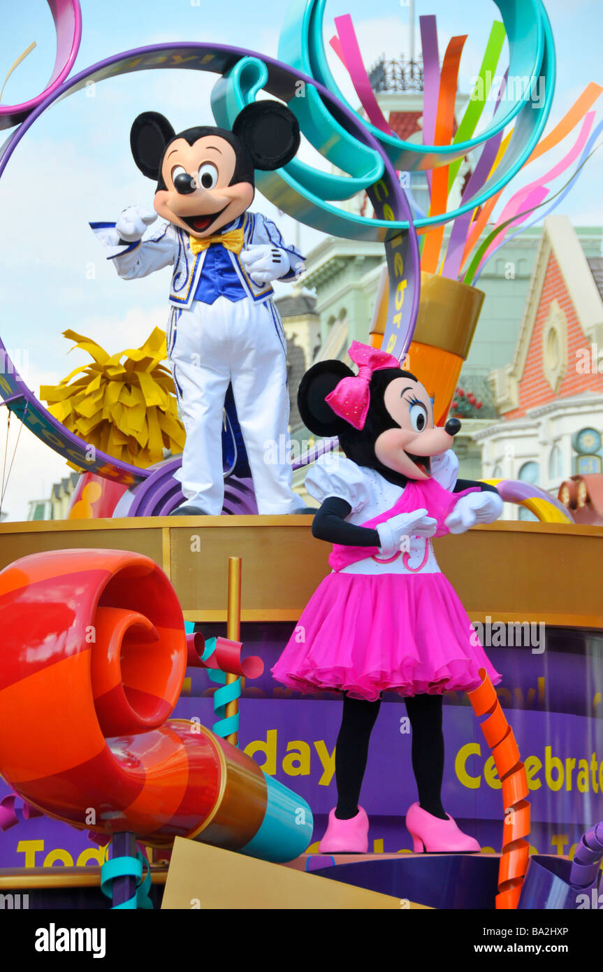 Mickey Mouse and Minnie Mouse on Float in Parade at Walt Disney Magic ...