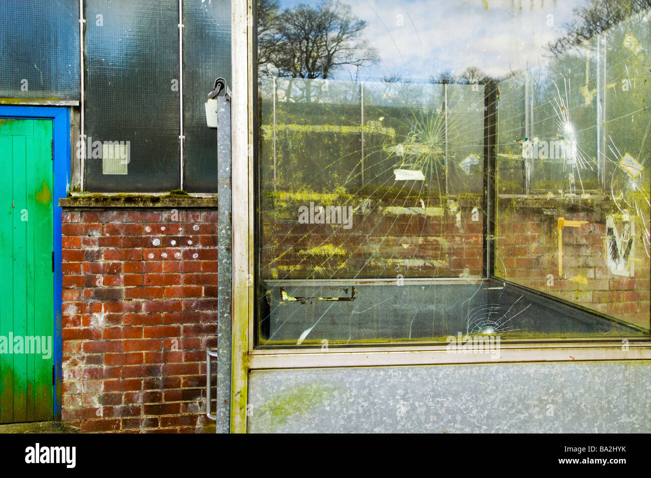 photograph of chemical cleaning booth with broken glass panels Stock ...