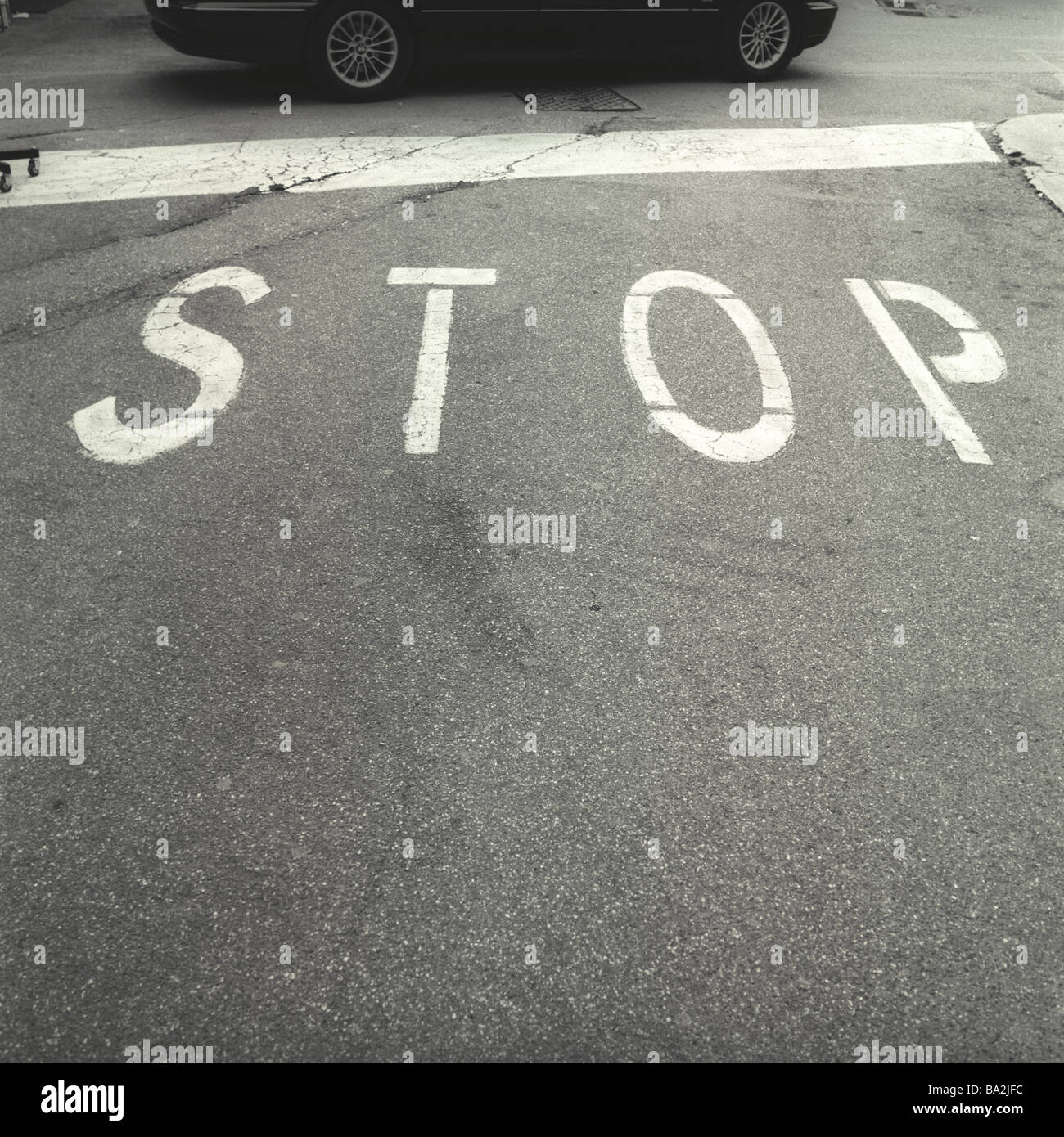 Street stroke STOP s/w asphalt road surface labeling traffic traffic ...
