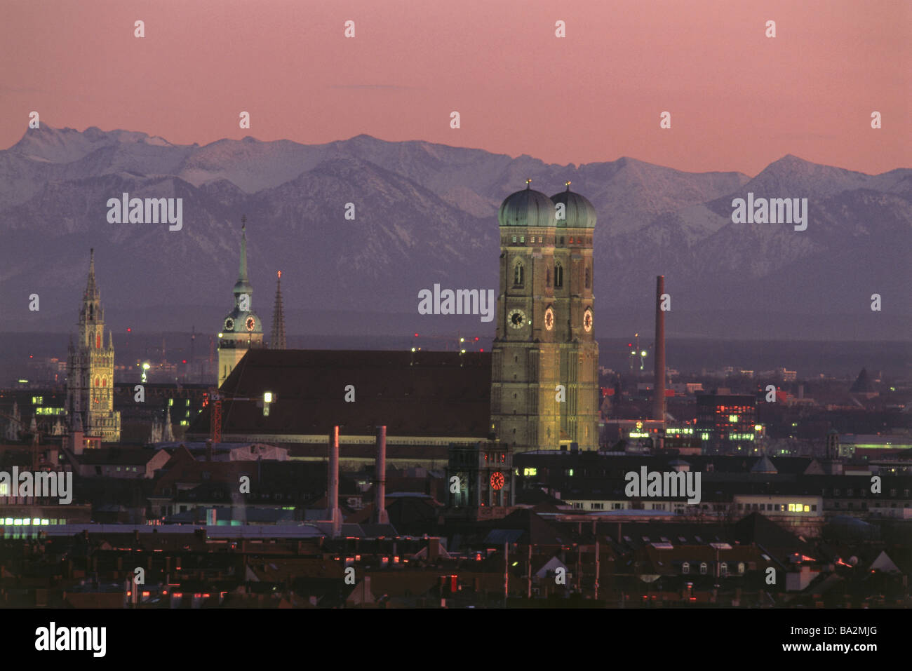 Germany Bavaria Munich city-opinion women-church background mountains ...