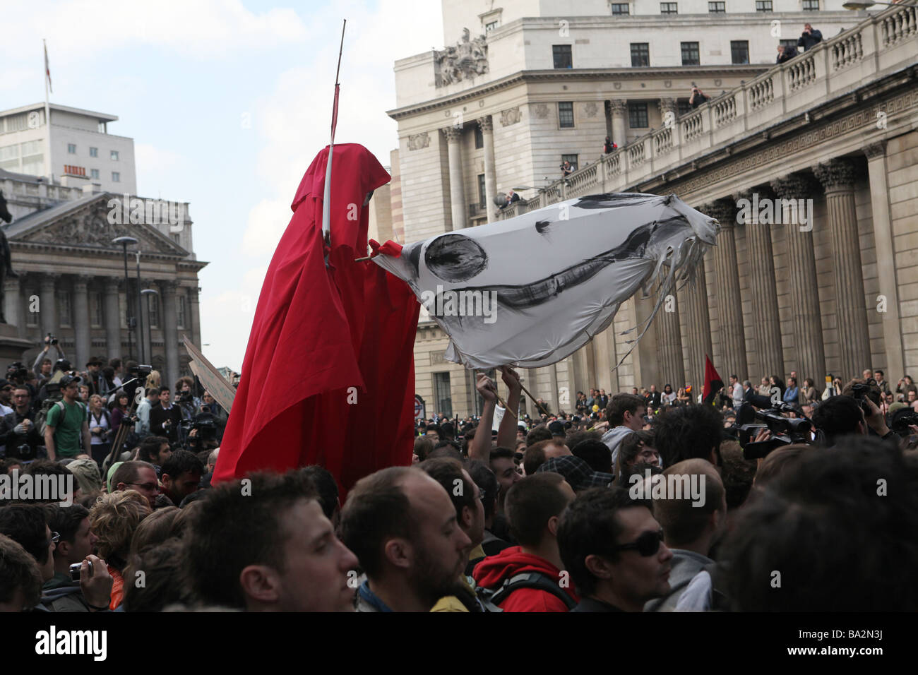 protesters during the g20 protest in london protesting against bankers ...