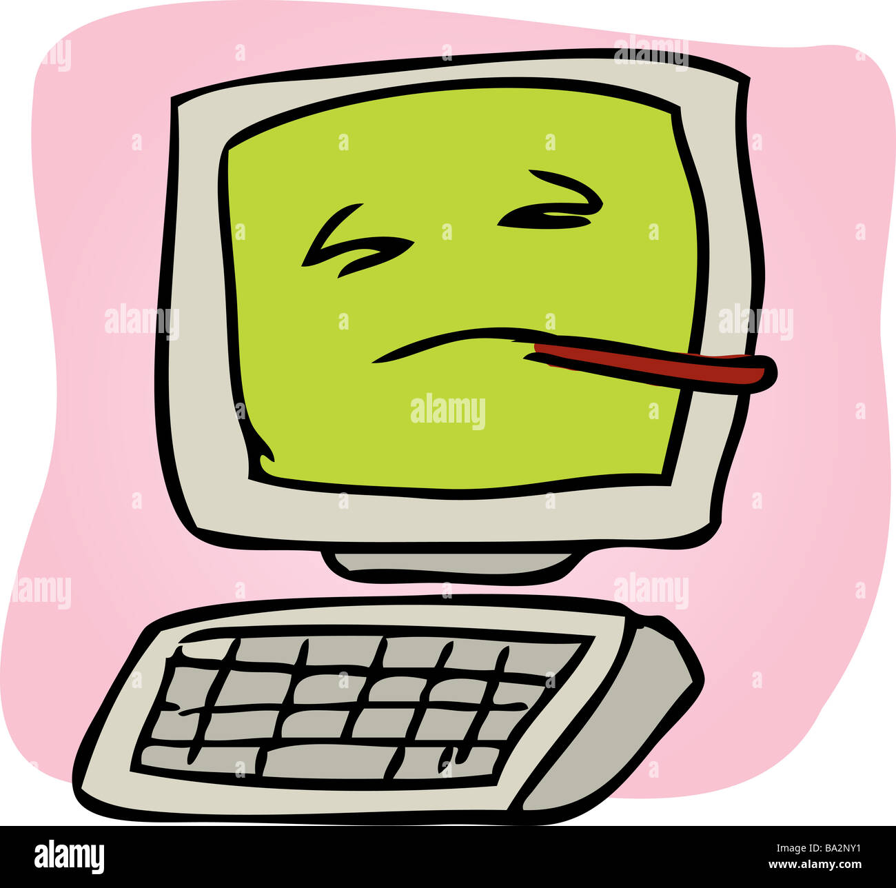 Cartoon illustration of a sick computer with thermometer Stock Photo ...