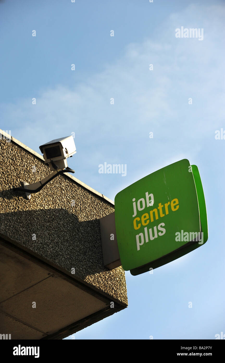 A Job Centre Plus sign in Brighton with a cctv camera watching who ...