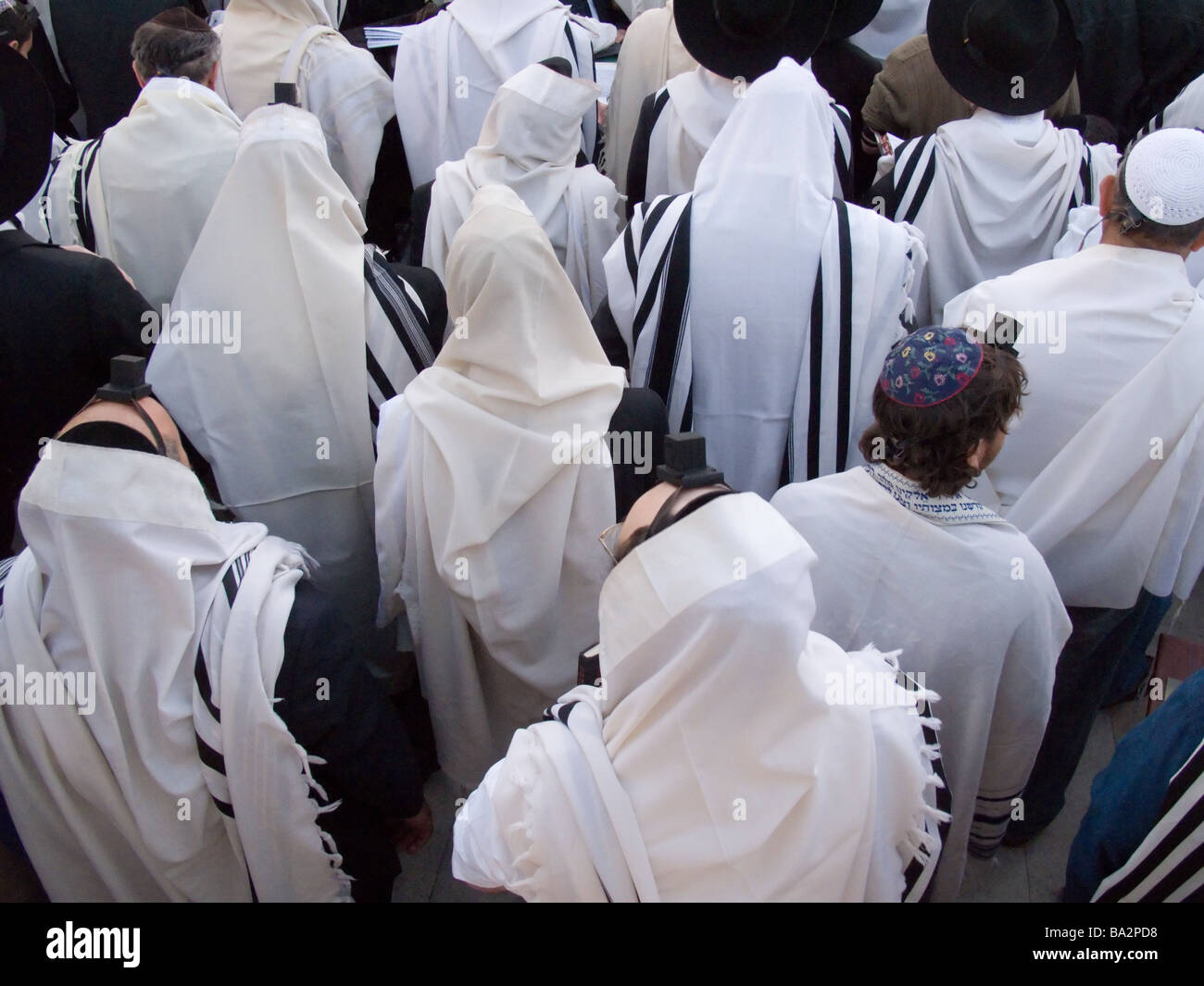 Jewish Men in Prayer Shawls at The Blessing of the Sun at The Wailing ...