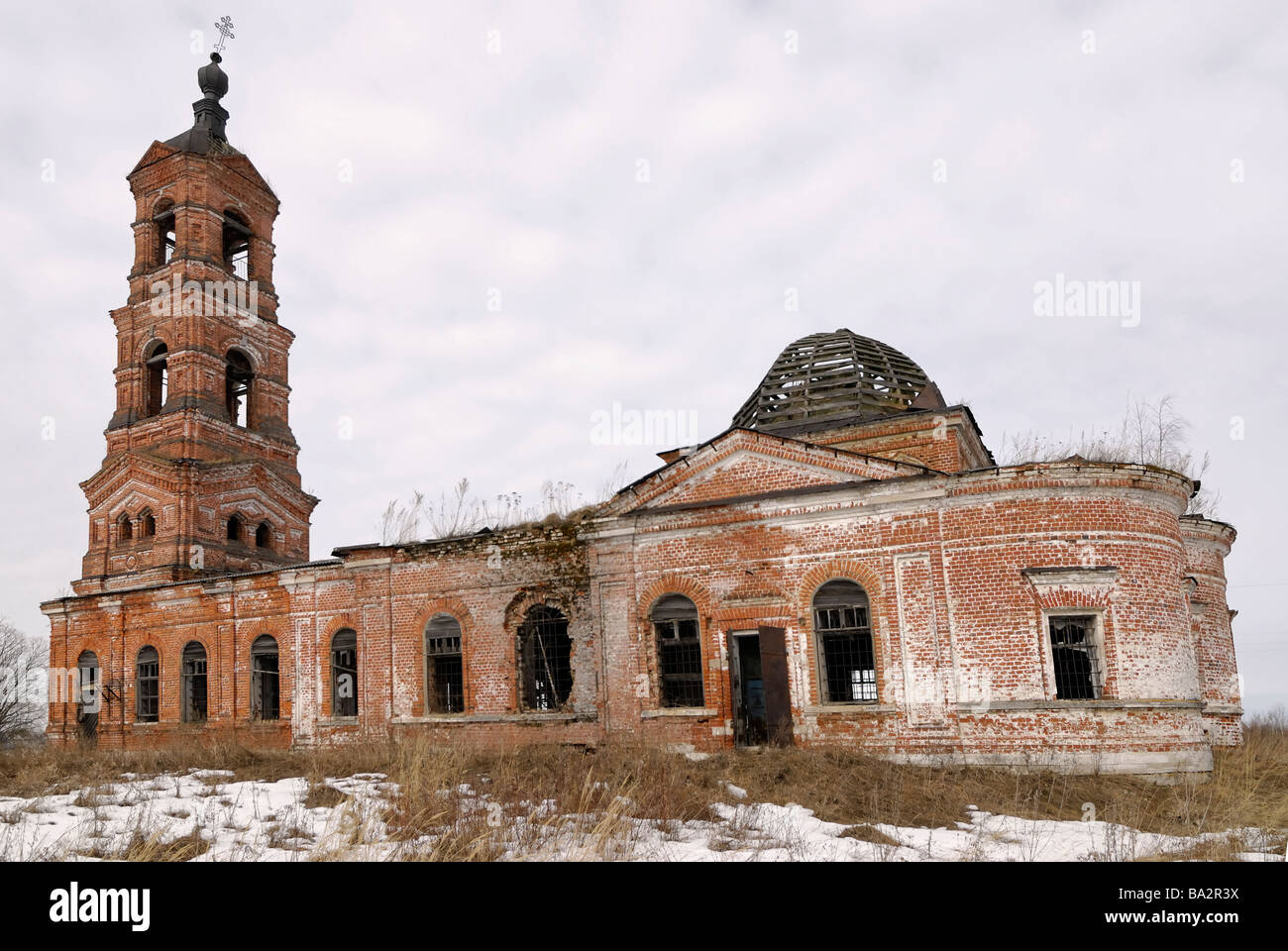 Building of destroyed during Soviet period Russian country church ...