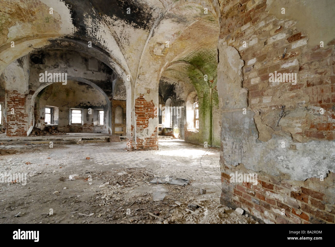 Prayer hall of destroyed during Soviet period Russian country church ...