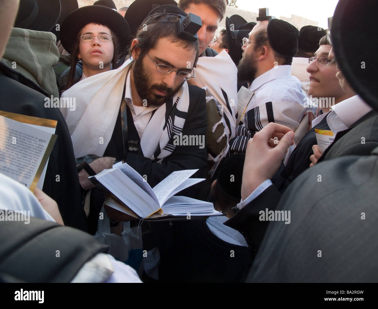 Jewish Men in Prayer at The Blessing of the Sun at The Wailing Wall in ...