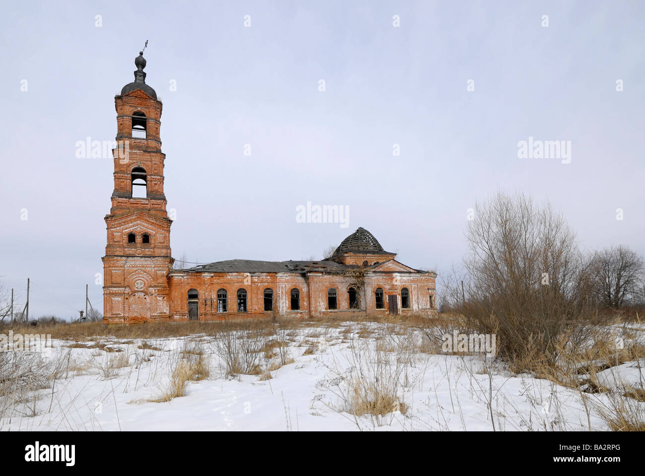 Building of destroyed during Soviet period Russian country church ...