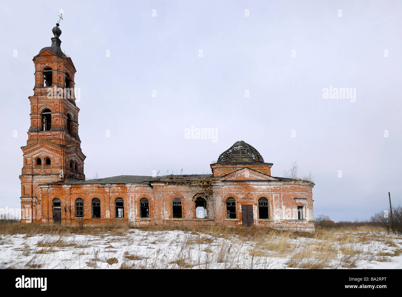 Building of destroyed during Soviet period Russian country church ...