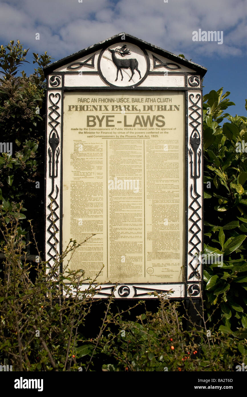 Sign describing the Bye-laws of Phoenix Park in Dublin Stock Photo - Alamy