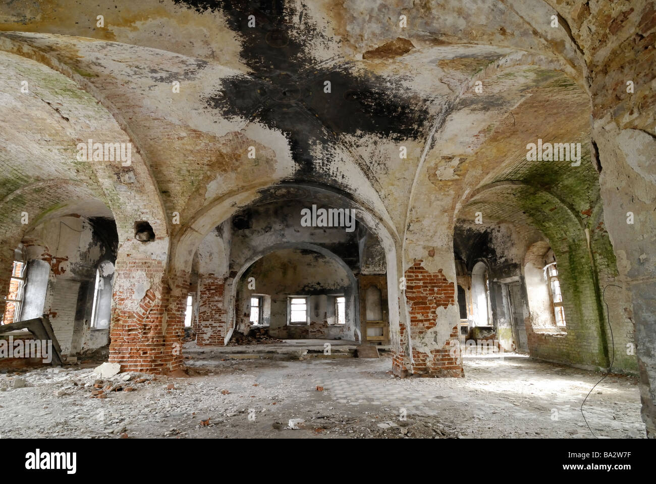 Prayer hall of destroyed during Soviet period Russian country church ...
