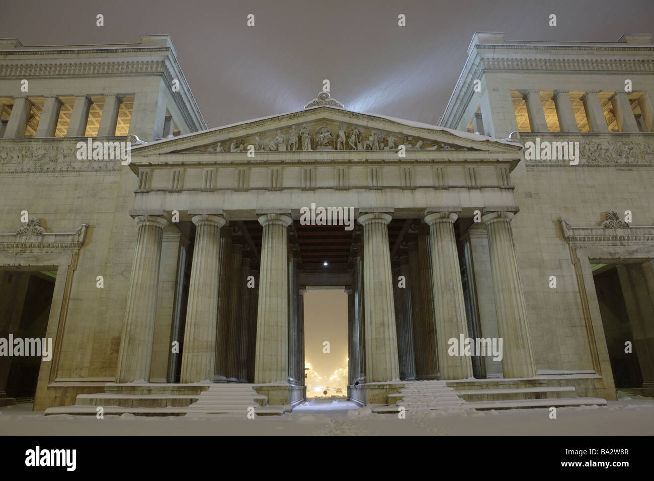 Germany Bavaria Munich king-place Propyläen detail snow back light ...
