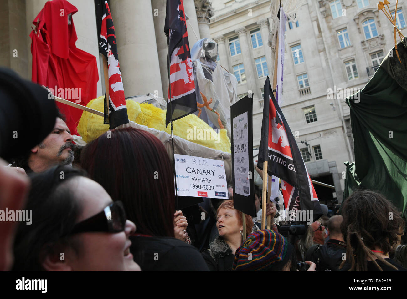 protesters during the g20 protest in london protesting against bankers ...