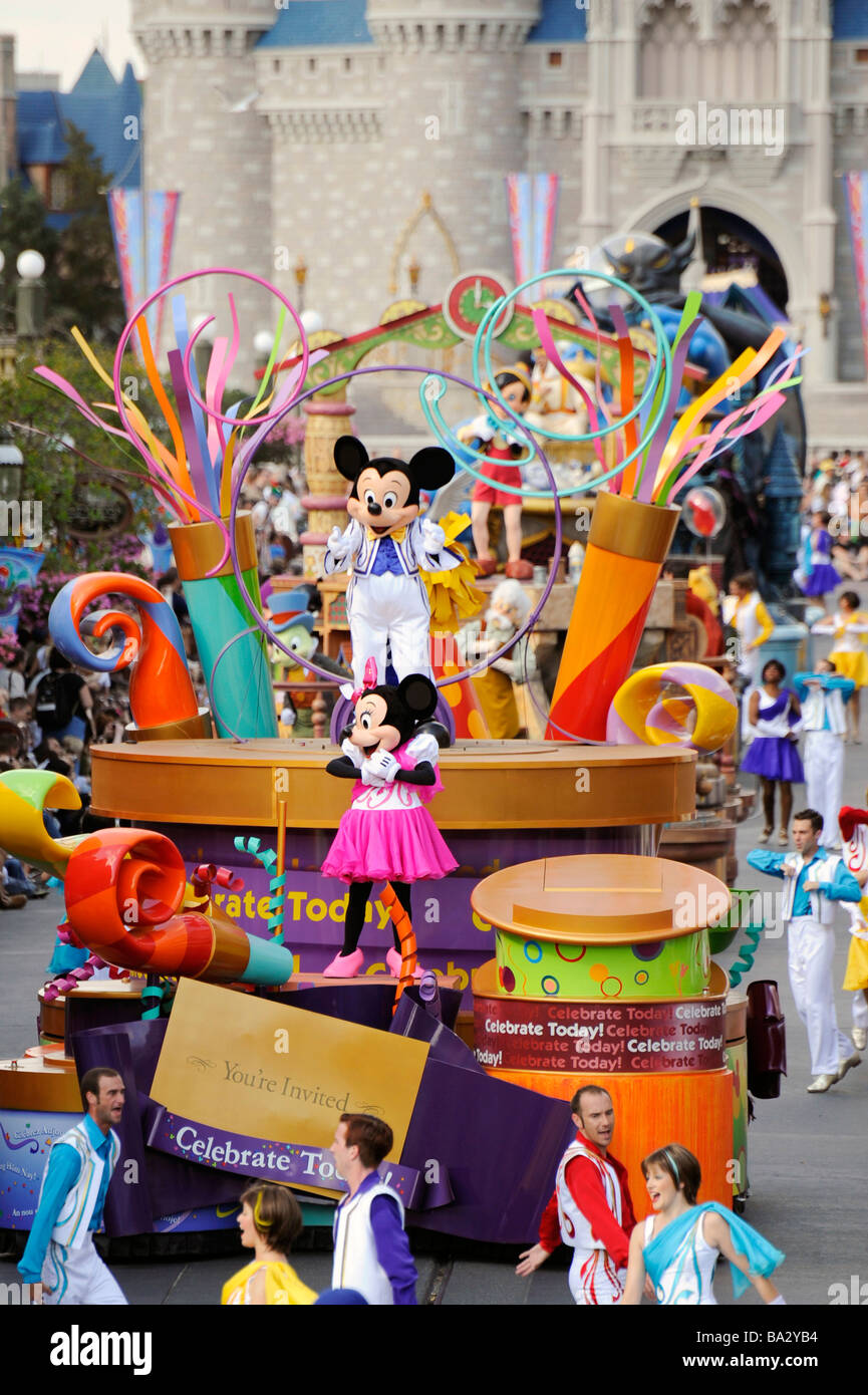 Mickey Mouse and Minnie Mouse on Float in Parade at Walt Disney Magic ...