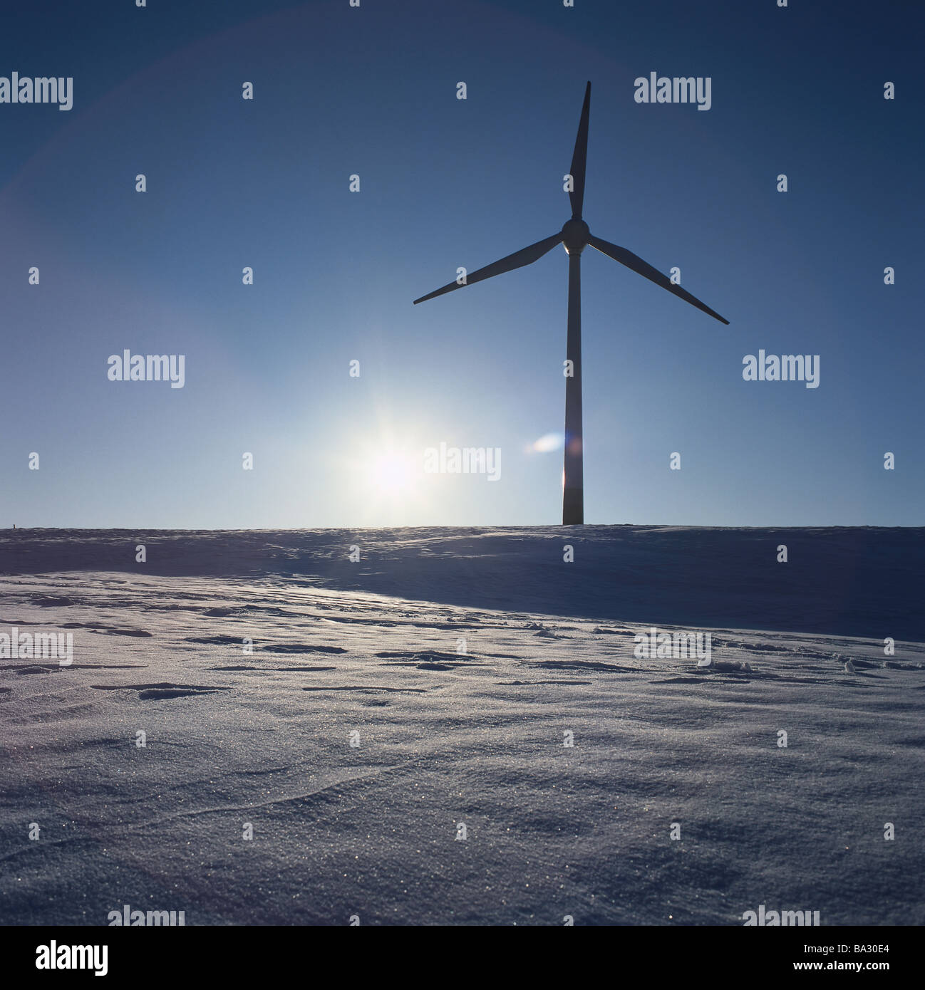 Winter-landscape wind-wheel sunset back light snow-surface wind ...