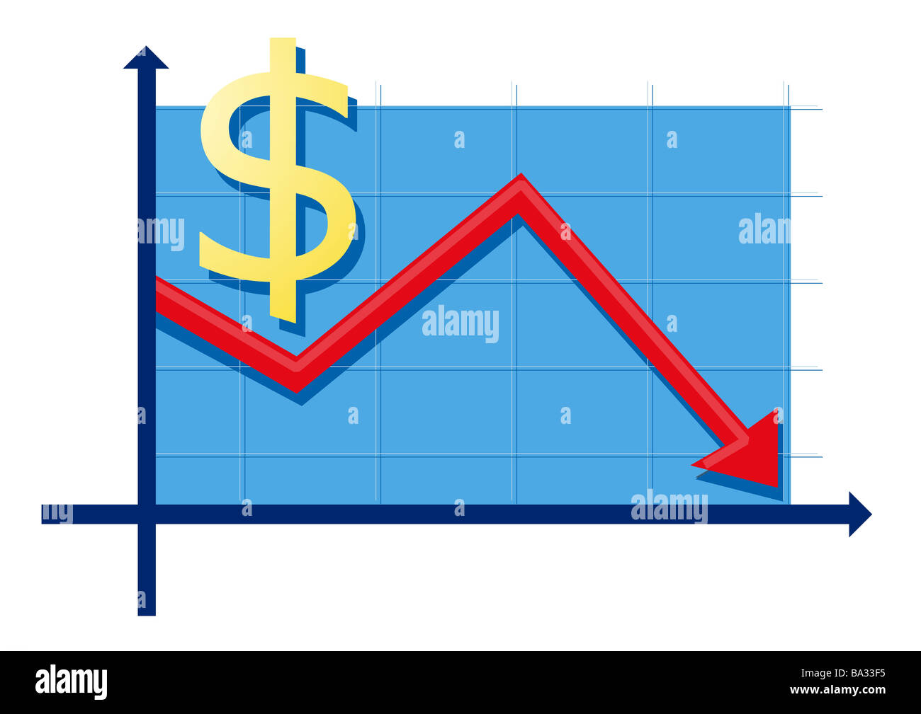 Illustration scale dollar-signs balance-curve red falls series shares ...