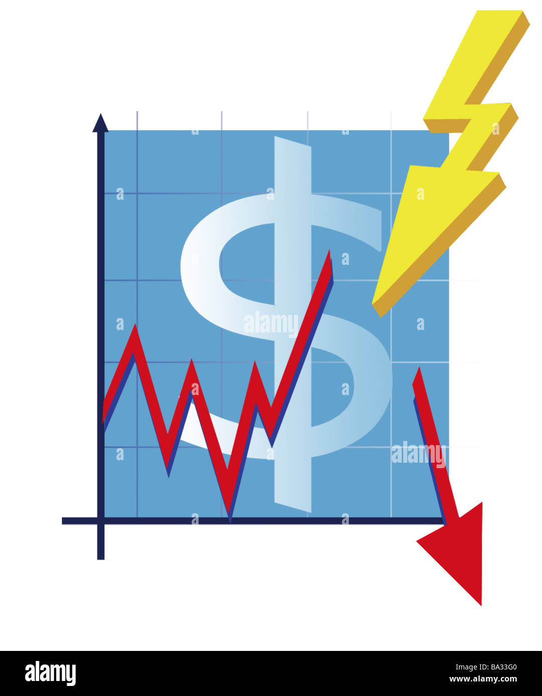 Illustration dollar-signs balance-curve red arrow symbol Börsencrash ...