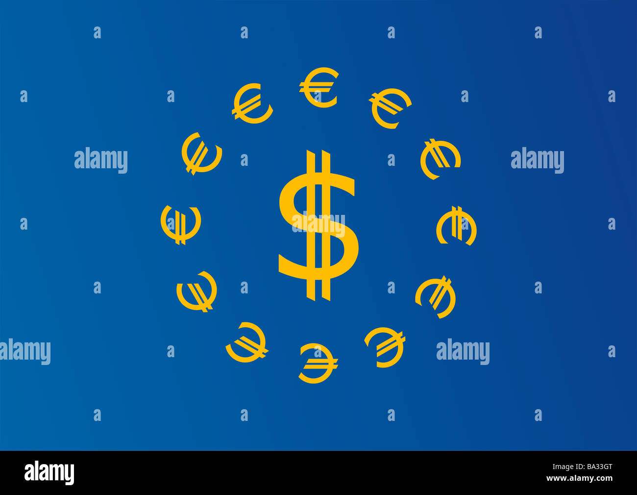 Computer-graphics monetary-signs dollar Euro yellow America Europe ...