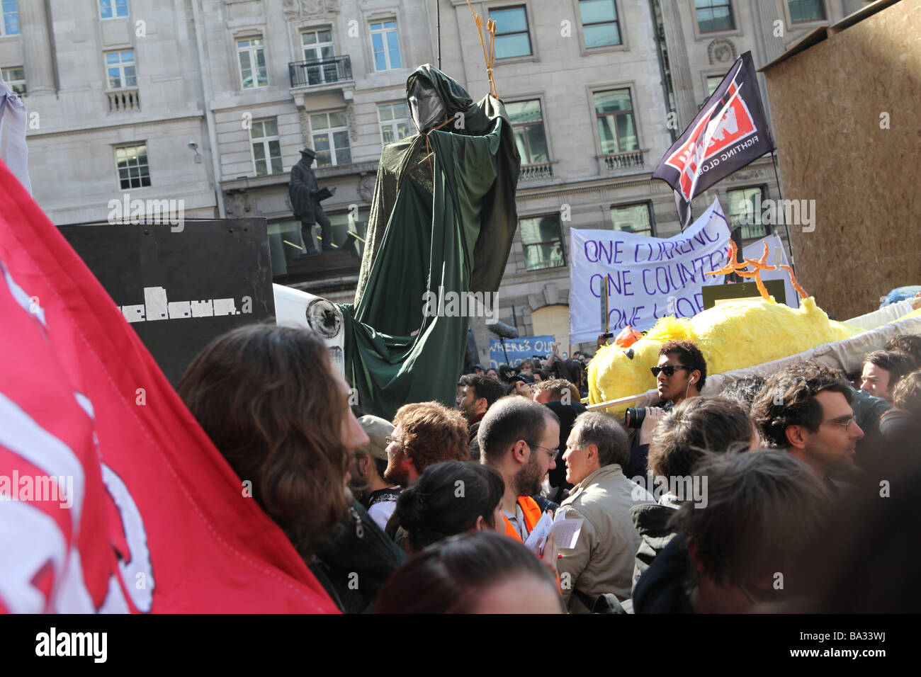 protesters during the g20 protest in london protesting against bankers ...