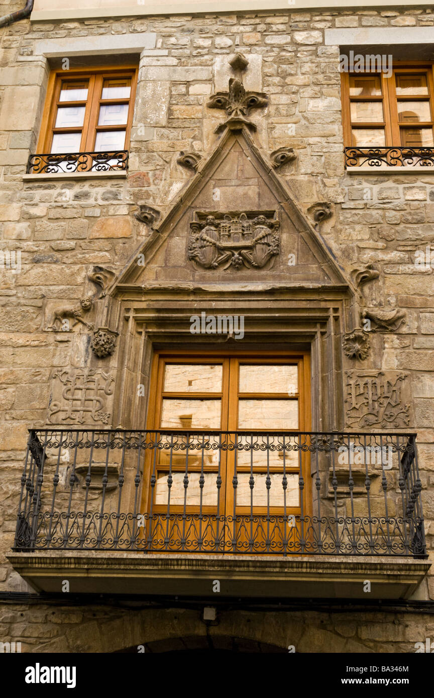 Gothic style decoration of balcony of a house in Jaca, Aragon, Spain ...