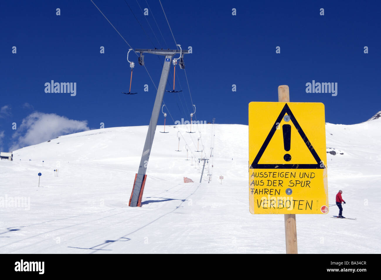 Austria Tyrol Zillertal finch-mountain ski-track T-bar lift warning ...