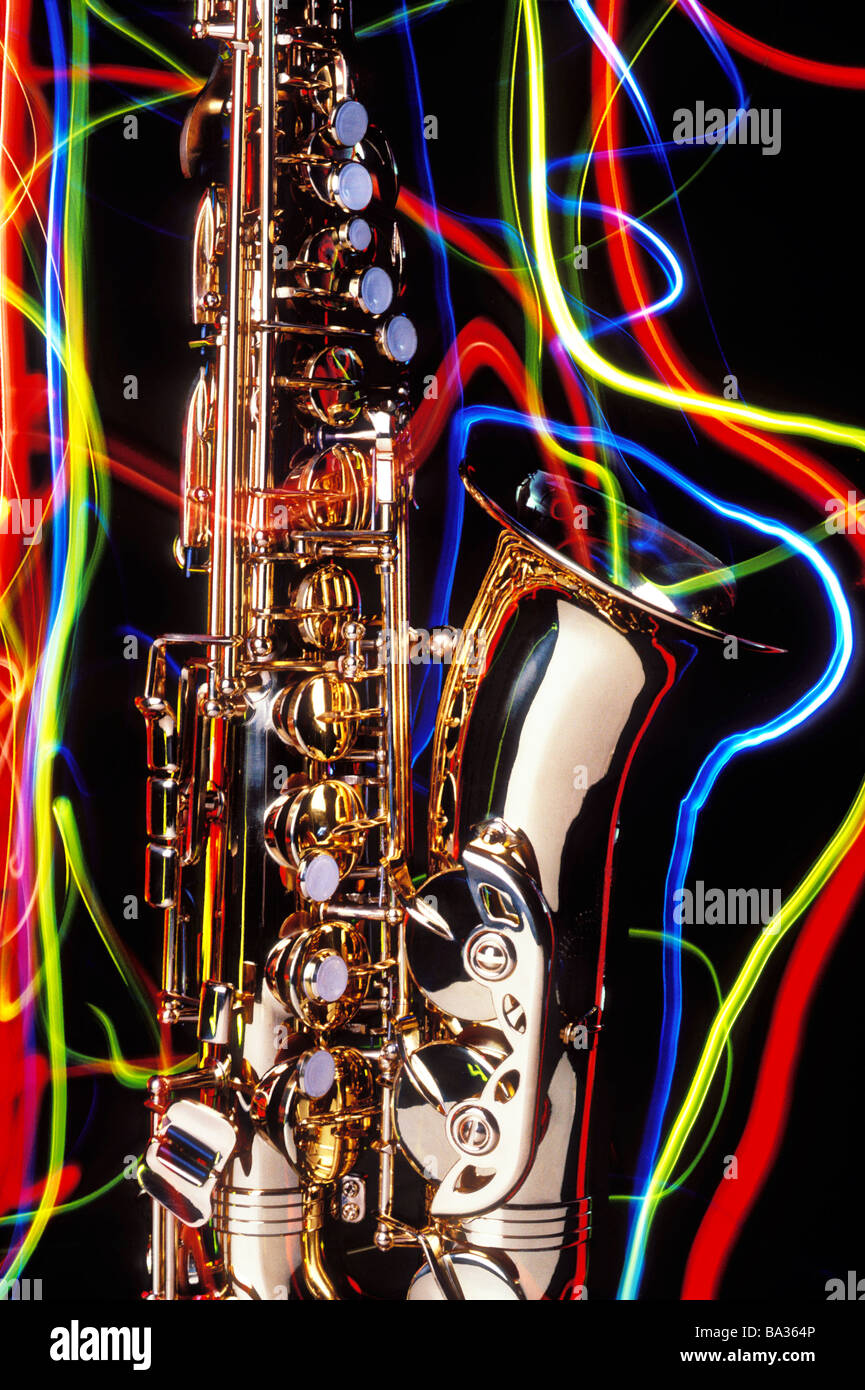 Saxophone and colored lines Stock Photo - Alamy
