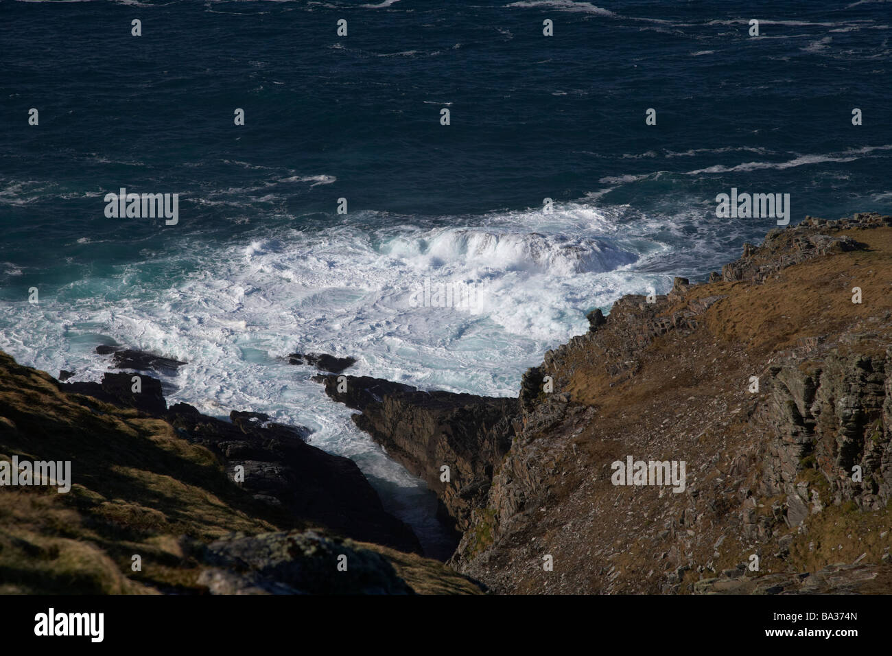 atlantic ocean waves breaking over rocks and northernmost tip of malin ...