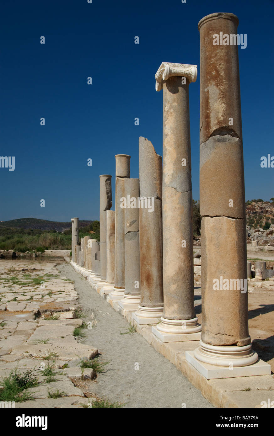 Ancient columns line the sacred way in the ruins of Patara Turkey Stock ...
