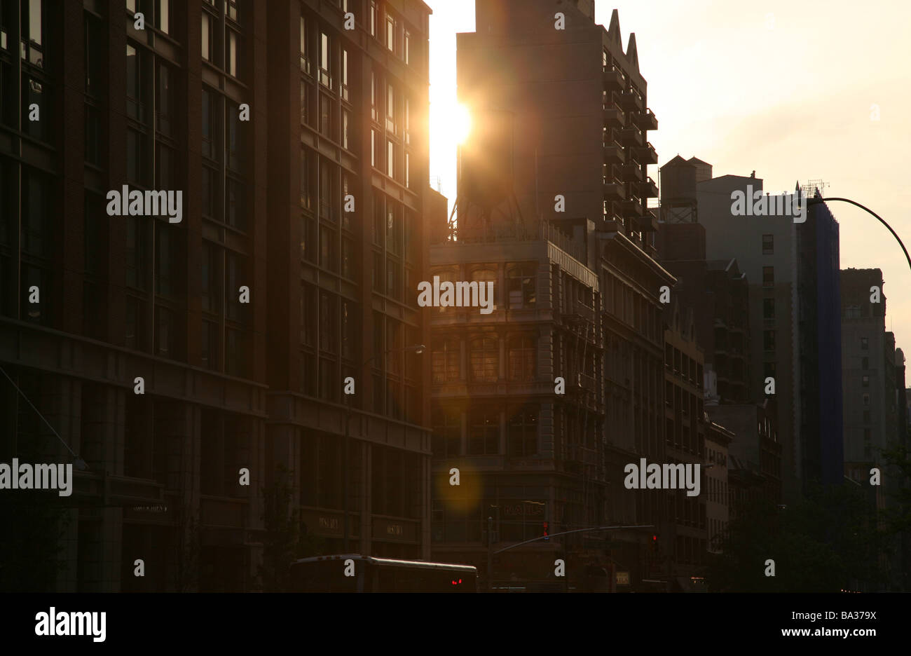 USA New York city Manhattan high-rises detail sunset back light North ...
