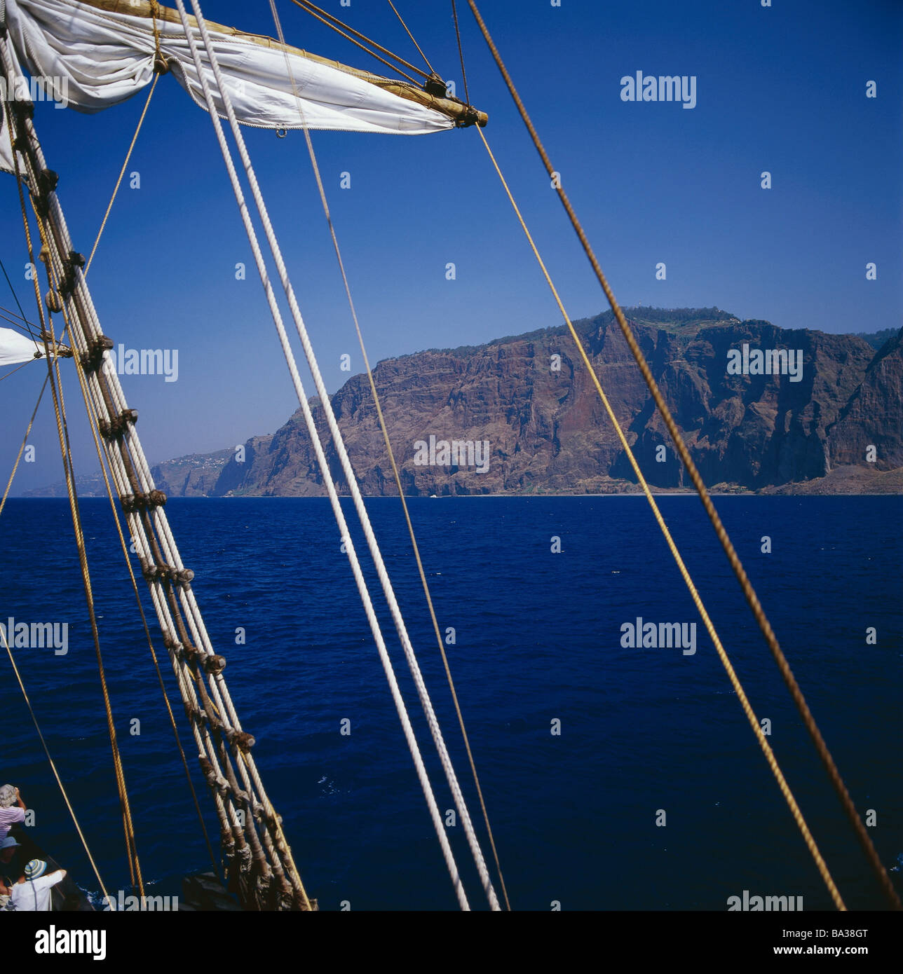 Portugal island Madeira sail-ship detail rig gaze Cabo Girao steep ...