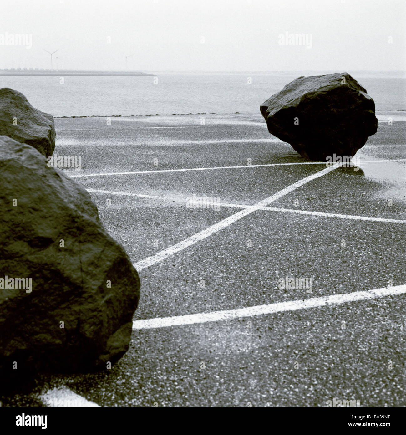 Coast shores asphalt marking stone-scrap sea rainy coast-protection ...