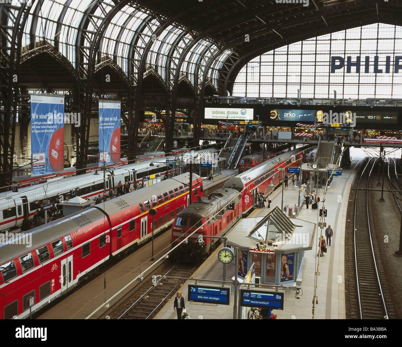Germany Hamburg main train station concourse trains passengers no ...