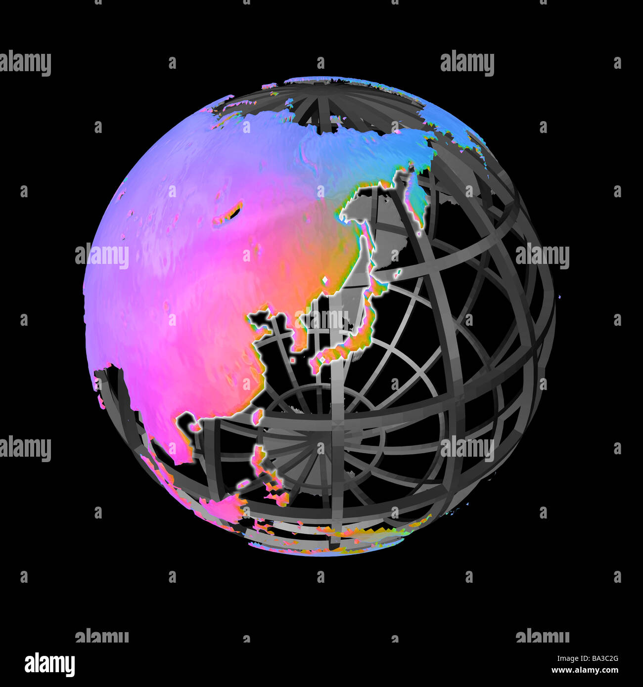 Colorful abstract version of globe centered on Japan Stock Photo - Alamy