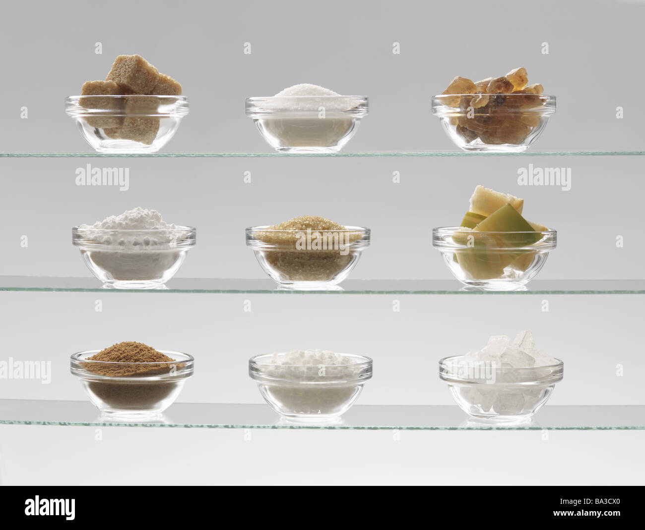 Sugar kinds differently glass-peels shelf sweeteners sucrose sugar ...