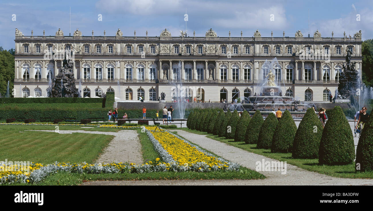Germany waiter-Bavaria Chiemgau palace man-Chiemsee park fountains ...