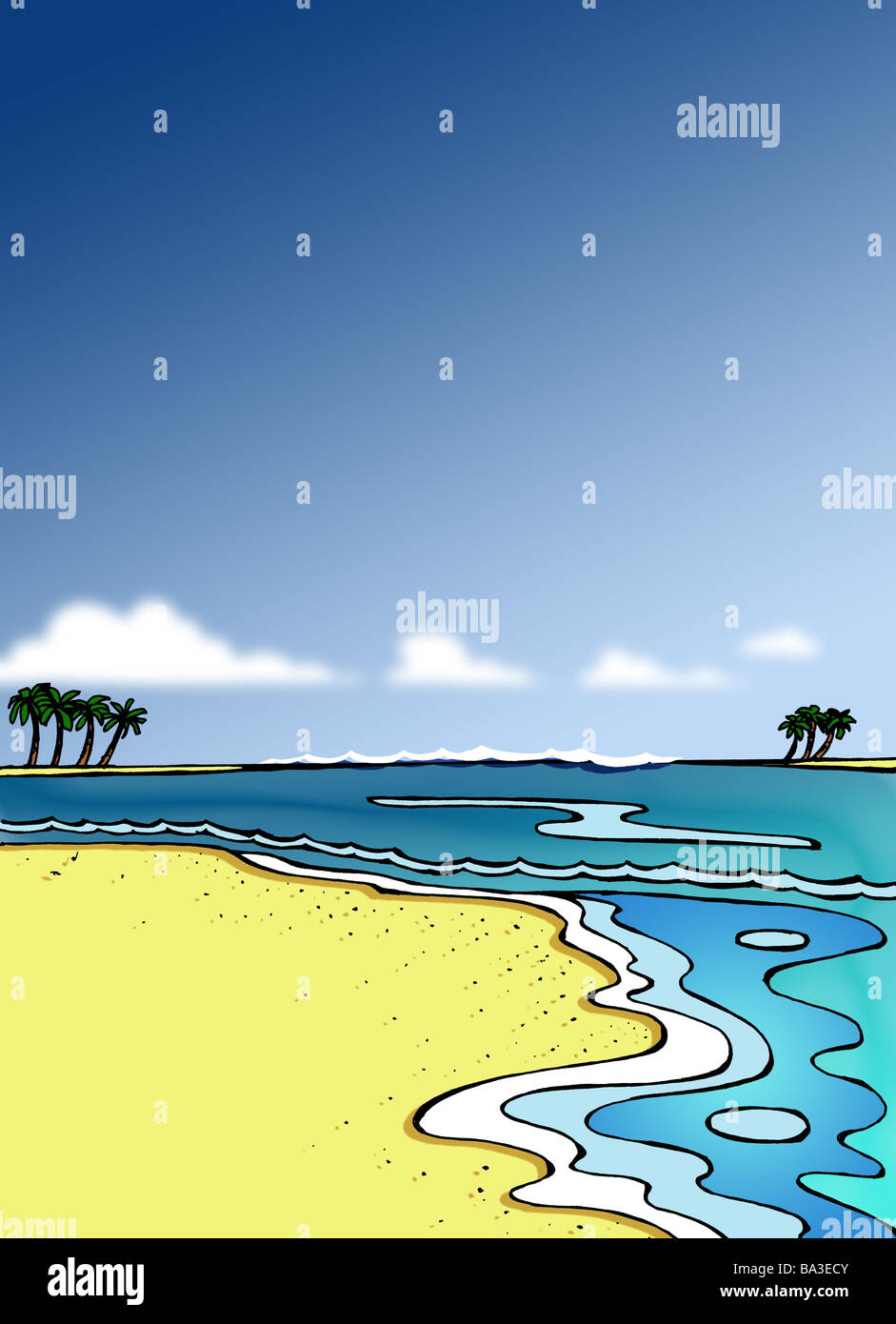 Illustration beach sea islands graphics drawing watercolor beach sandy ...