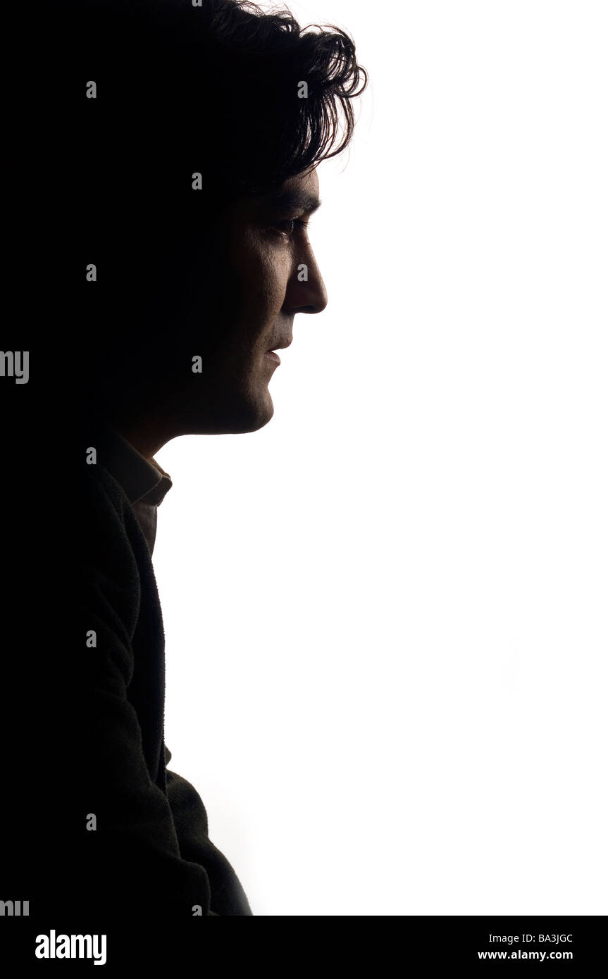 Profile, silhouette of hispanic male on clean white background Stock ...