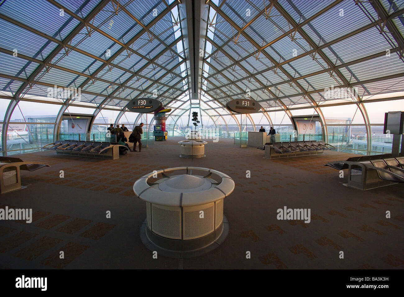 France Paris airport Charles de Gaulle hall dispatch-terminal gangway ...